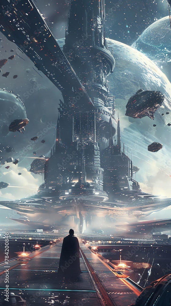 Craft a visually stunning representation of a grand futuristic gala ...