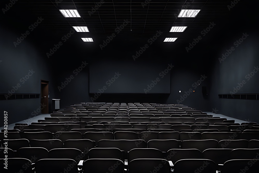 Empty lecture hall with dark walls background and chairs design. Stock ...