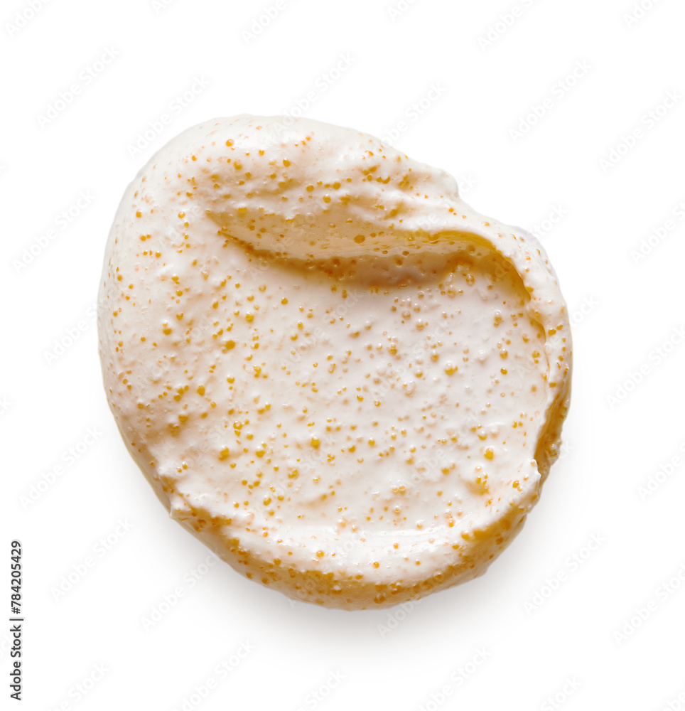 Cosmetic scrub texture. Exfoliating cream with orange particles swatch ...