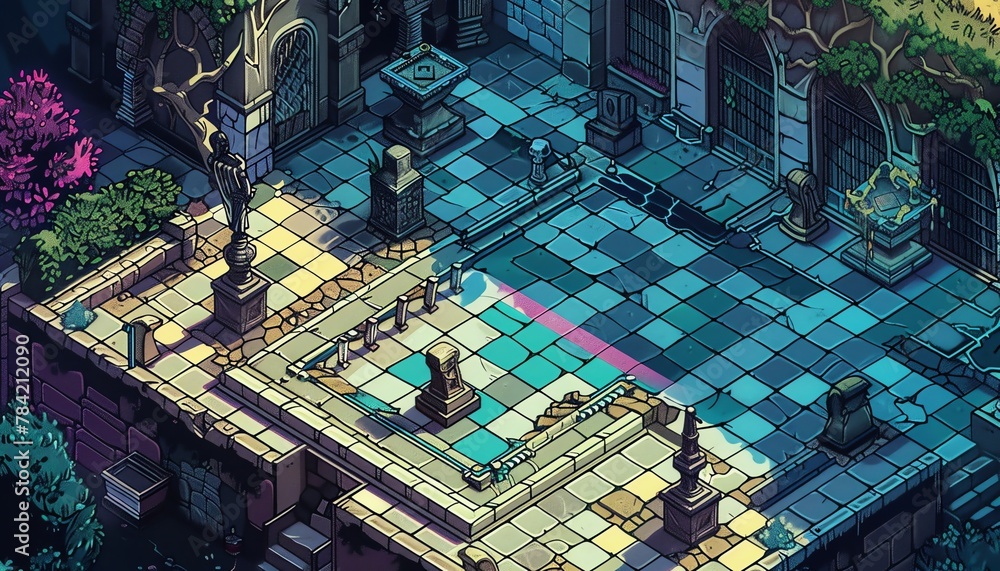 Illustrate a strategic board game setup from an overhead perspective ...