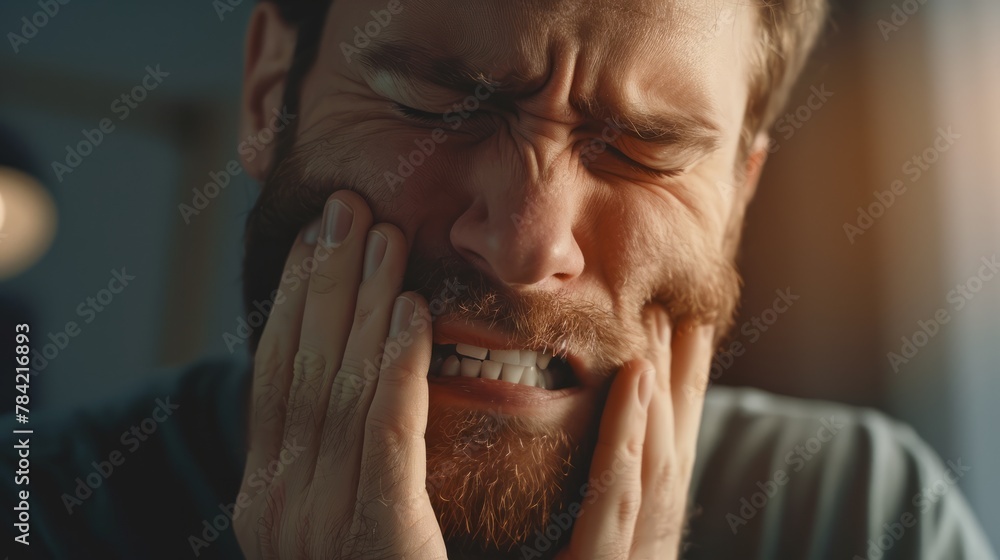 Man with toothache, periodontal disease in wisdom teeth, gum ...