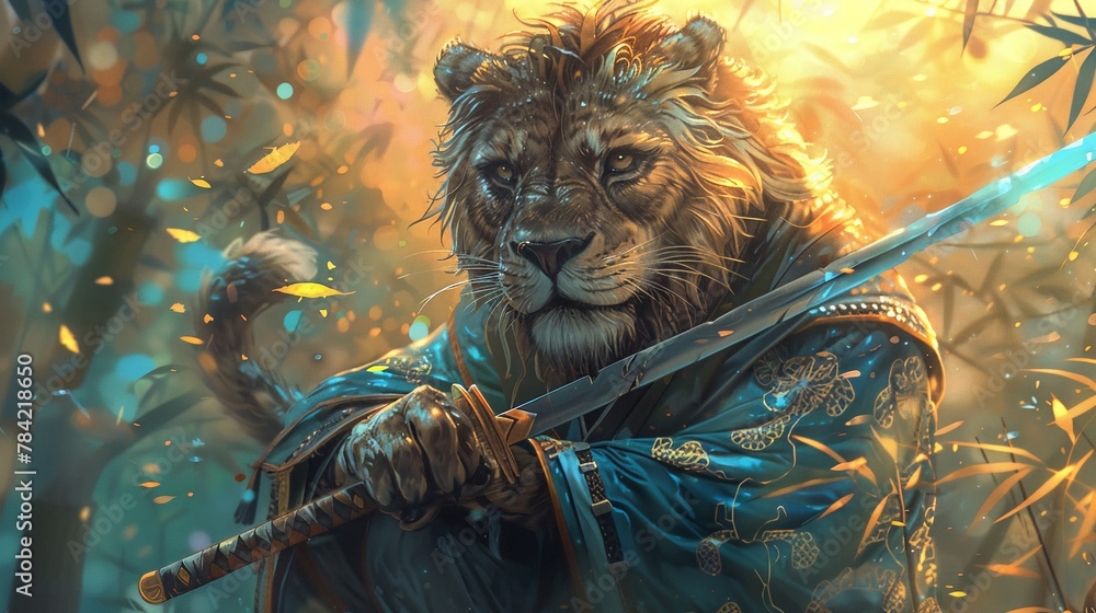 lion warrior anthropomorphic samurai fierce courage strength honor ...