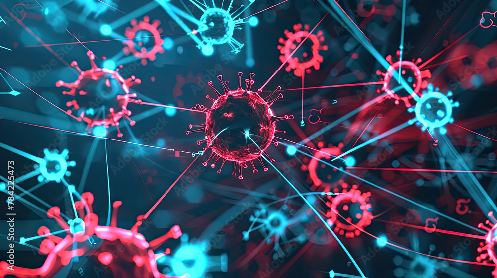 The concept of a computer virus spreading through a network. Showcase a ...