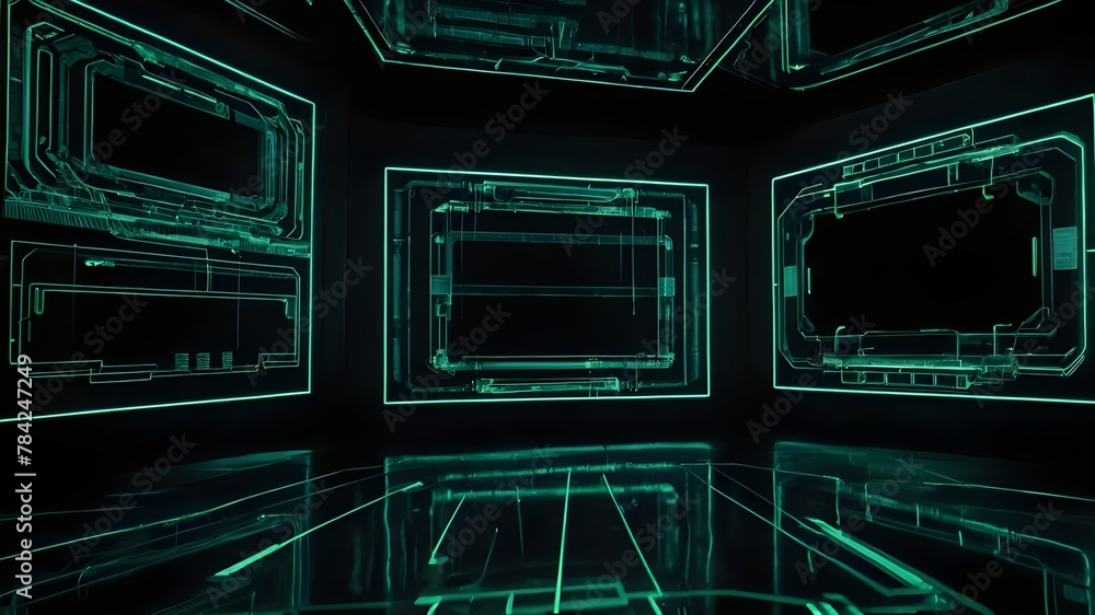 Illuminated Technology and Business Fusion in 3D Designs, Glowing ...