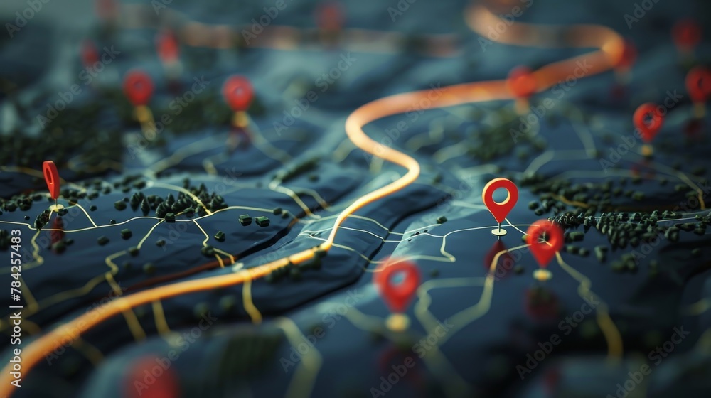 Emergency Response: A 3D vector illustration of a map with pins showing ...