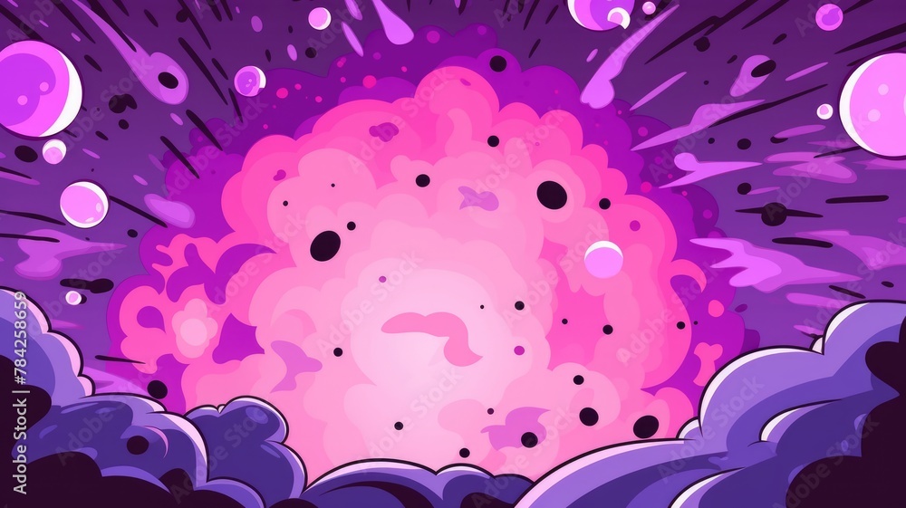 Cartoon purple fire explosion game design. Bomb boom comic effect ...