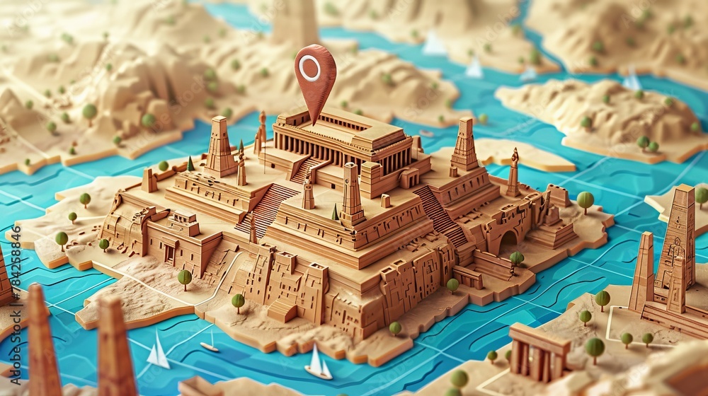 Travel Destination: A 3D vector illustration of a map with a pin ...
