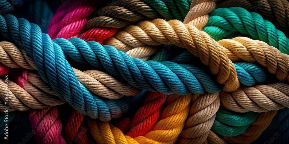 Team rope diverse strength connect partnership together teamwork unity ...
