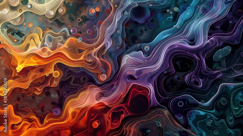 Flow of shapes cascading in size and color, forming a deep, mesmerizing ...