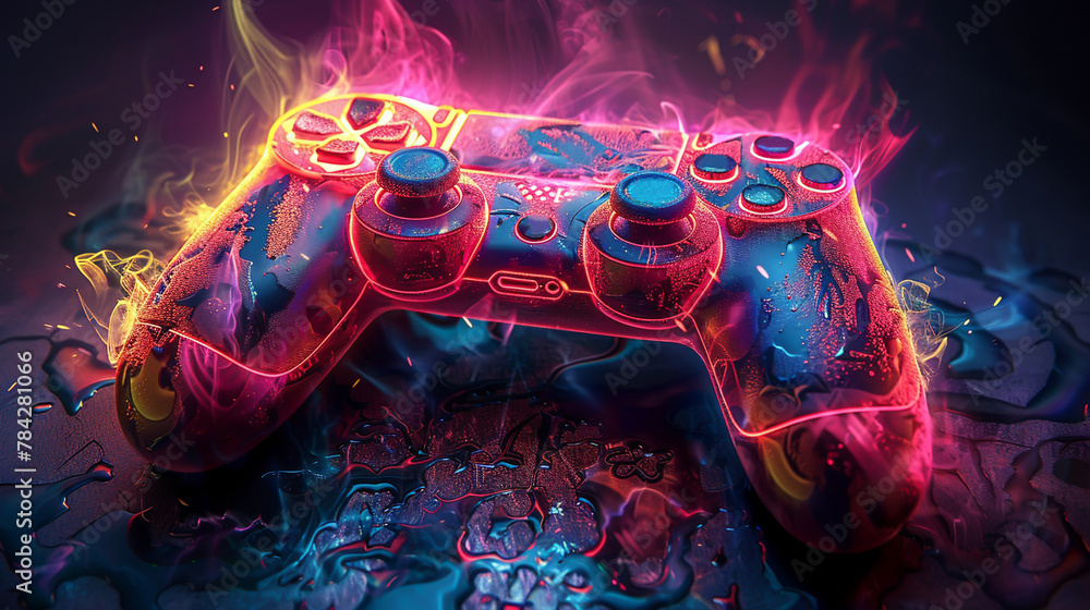 Royal game controller crowned in glory, vibrant swirls of gaming ...