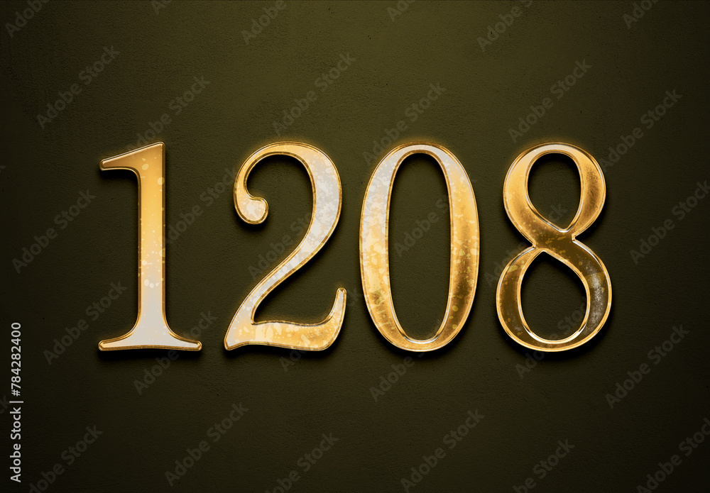 Old gold effect of 1208 number with 3D glossy style Mockup. Stock ...