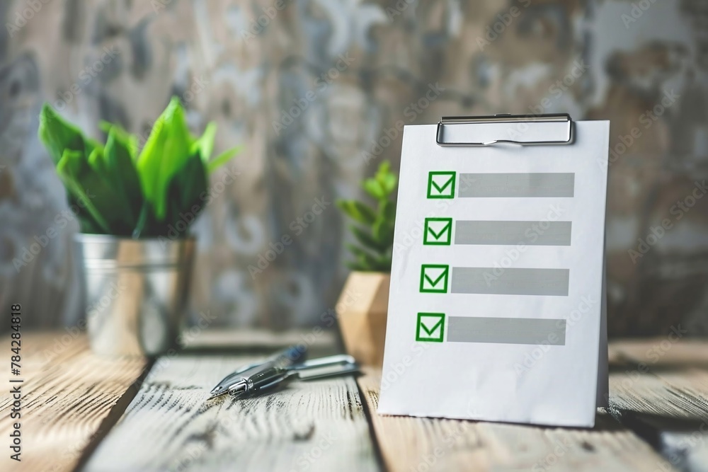 Checklist concept, paper format with green checkboxes, 'Checklist ...