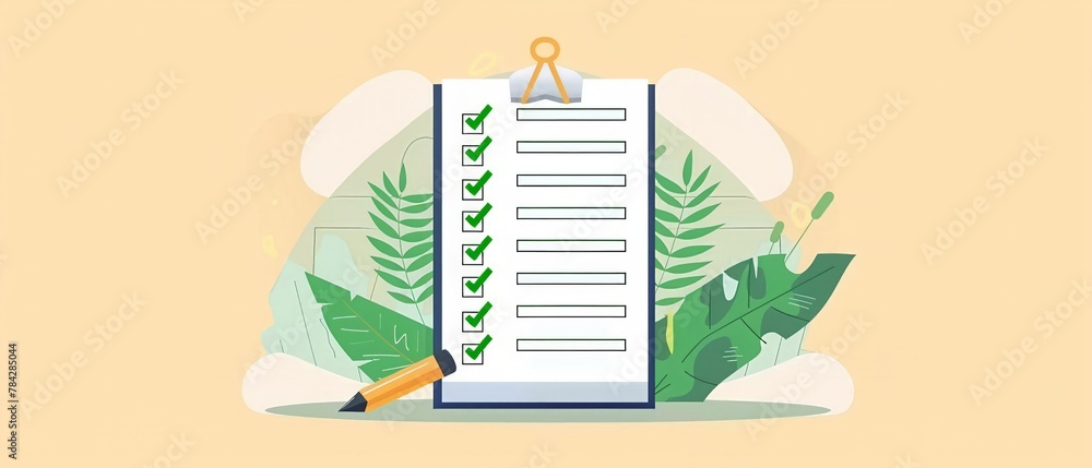 Checklist document, paper check list, to-do list with green checkboxes ...