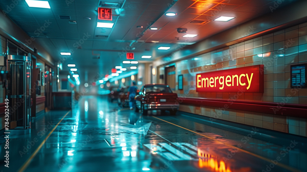 Emergency exit sign in the subway station. 3d rendering toned image ...