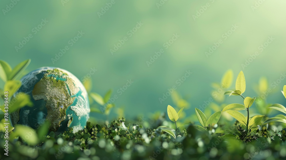 Green forest with the Earth global planet that tree growing from inside ...