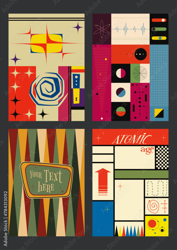 1960s Abstract Posters Template Set, Mid Century Modern Colors and ...