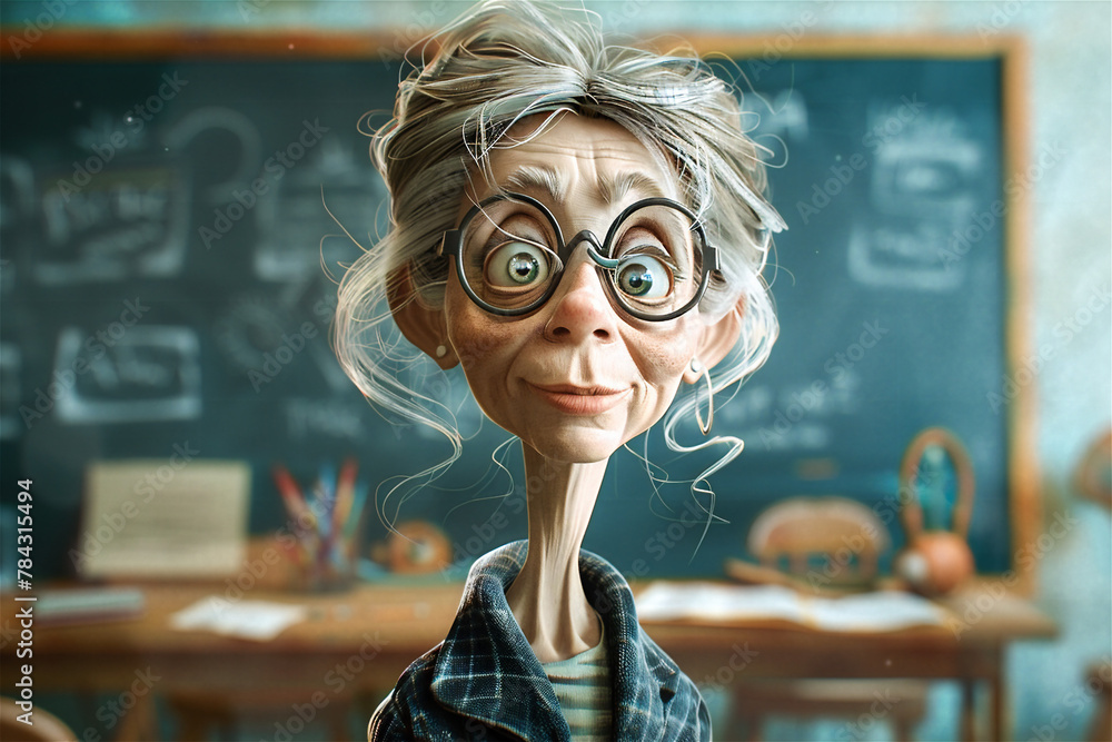 Caricature of a School Teacher in Her Classroom. Generated Image. A ...