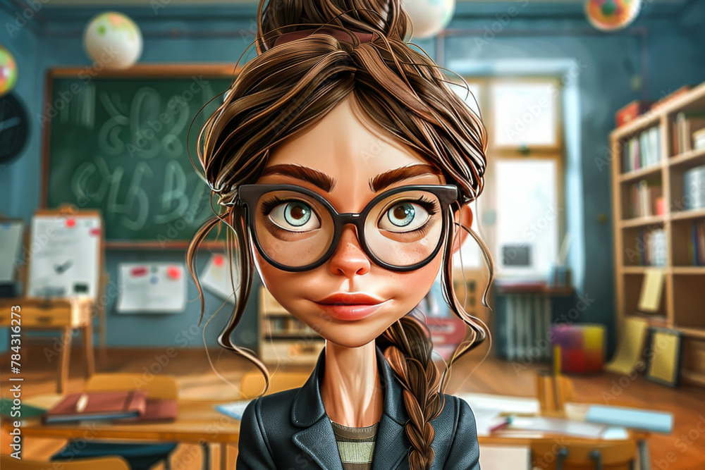 Caricature of a School Teacher in Her Classroom. Generated Image. A ...