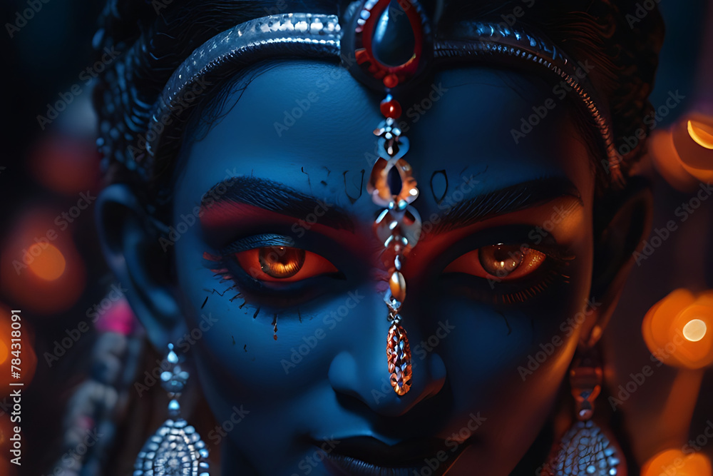 Indian Hindu Goddess Kaali or kali at night or dark environment. Kali ...