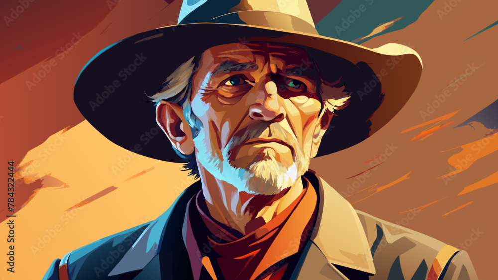 An old man in a cowboy hat, a portrait of an old cowboy with an ...