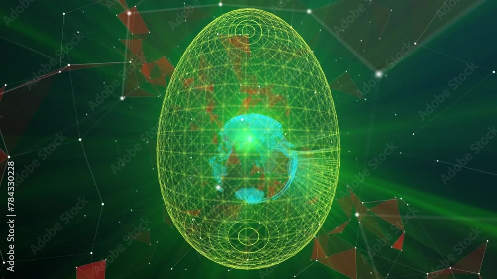 Abstract video with a digital image of the planet Earth, an Easter egg ...