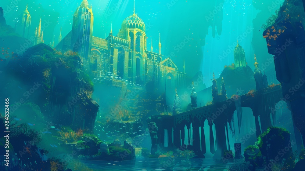 Vibrant underwater city with otherworldly architecture and a serene ...