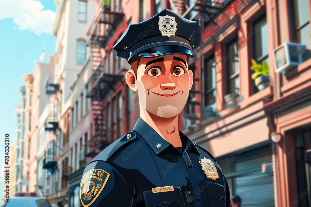 Cartoon Caricature of a Police Office in the City. Generated Image. A ...