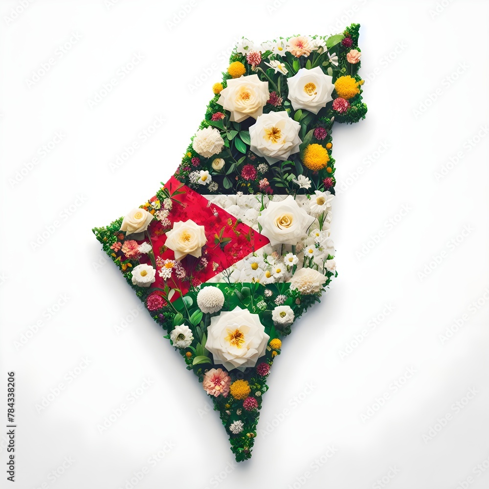 3d render of Palestine map with flowers and Palestine flag inside the ...