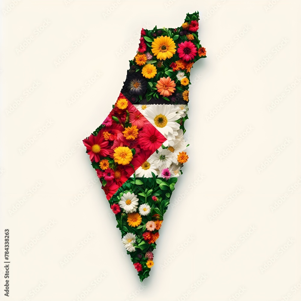 3d render of Palestine map with flowers and Palestine flag inside the ...