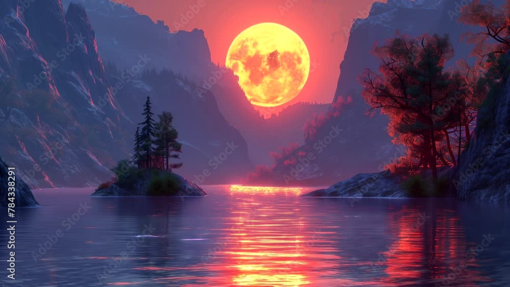 Beautiful beach sunset animation, sea water reflection under the ...