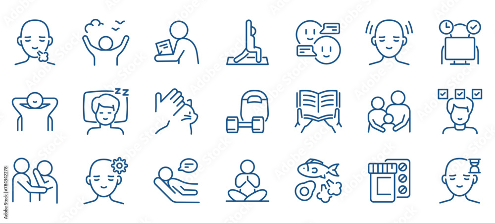 Stress Management Icon Set: Techniques and Activities to Relieve Stress ...