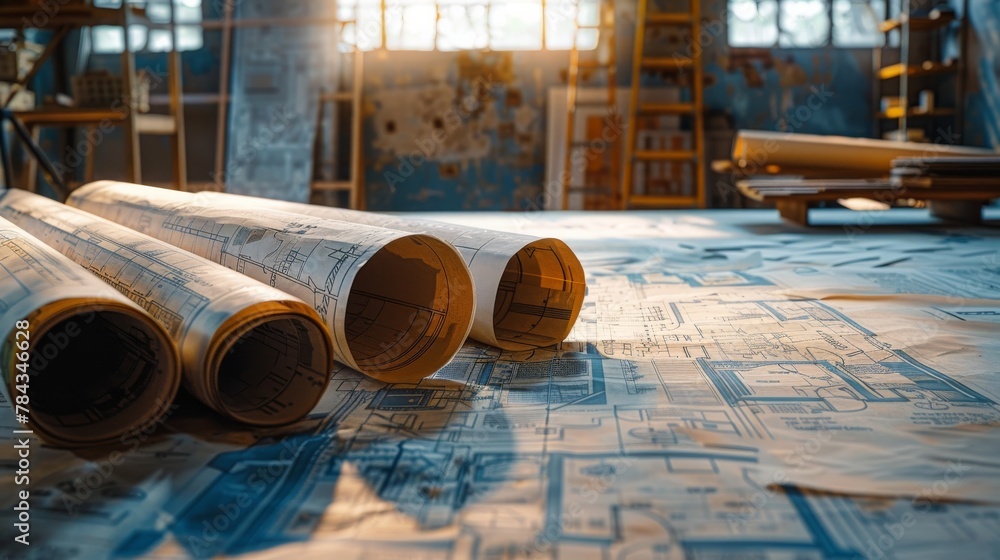 The morning sun casts a warm glow over rolls of architectural ...