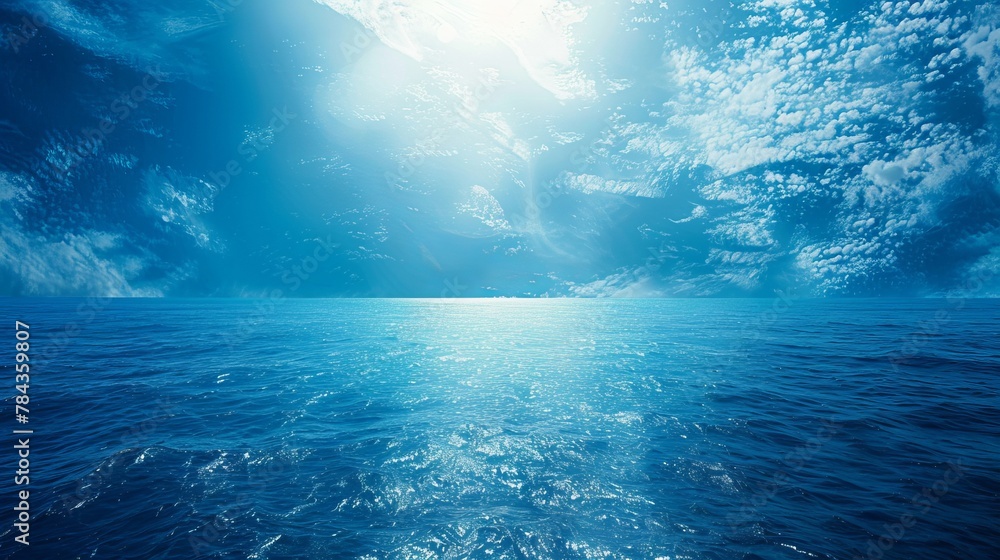 Immerse yourself in the soothing tranquility of a blue sea merging ...