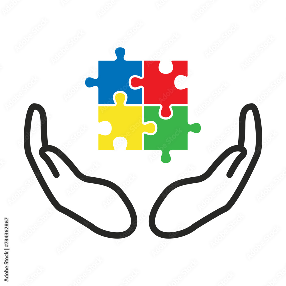 Autism jigsaw puzzle in hands svg cut file. Isolated vector ...