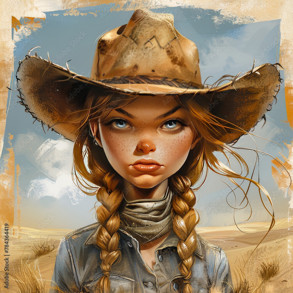 Cartoon Caricature of a Cowgirl in the Old West. Generated Image. A ...