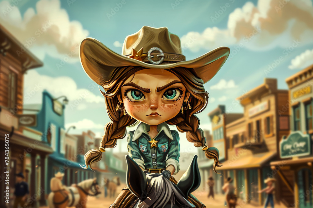 Cartoon Caricature of a Cowgirl in the Old West. Generated Image. A ...