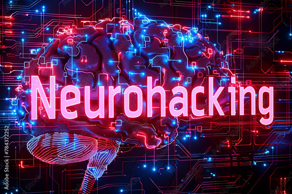 The human brain with neurons. Neurohacking. The development of brain activity. Neural network ...