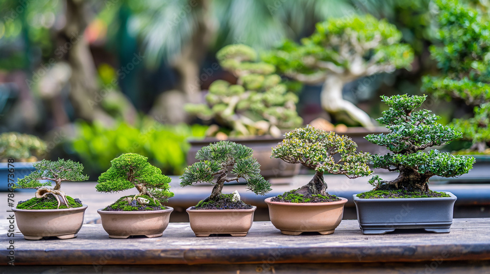 Photos of different types of bonsai trees for sale in the nursery ...