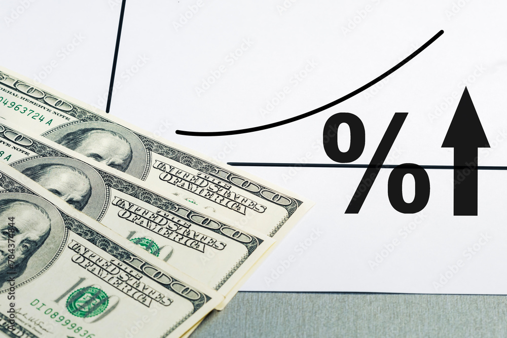 Interest rate increase. Chart with rising interest rates and dollar ...