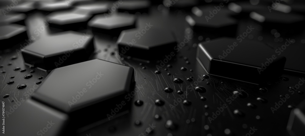 Black hexagon honeycomb shapes matte surface moving up down randomly ...