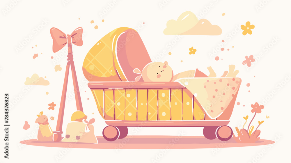 Baby in Cradle Clipart 2d flat cartoon vactor illustration Stock Vector ...