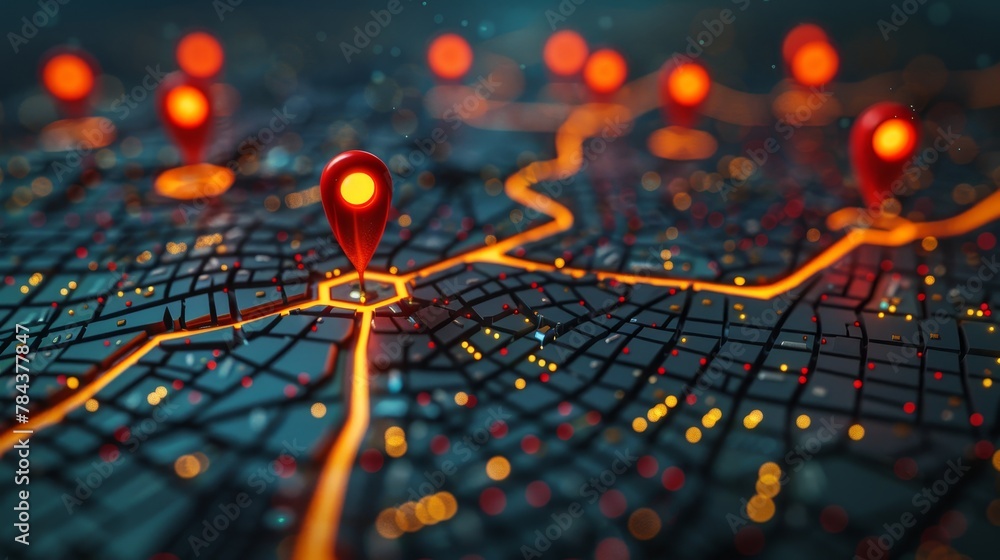 Customer Mapping: A 3D vector illustration of a map with pins ...