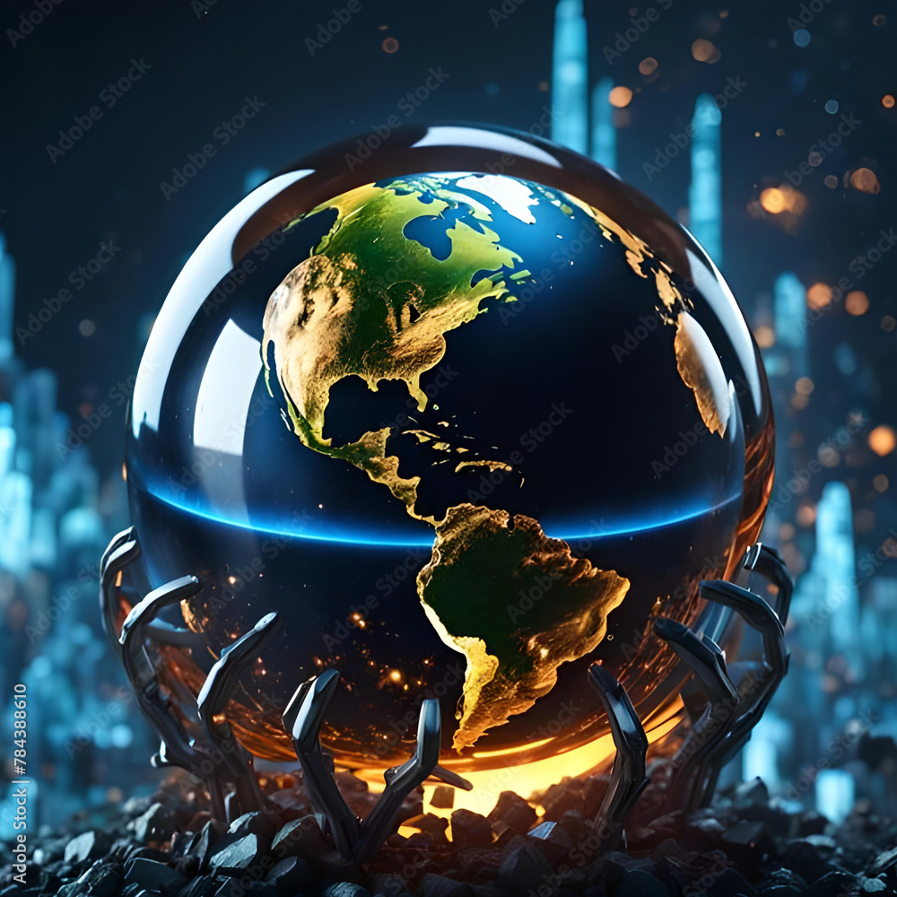 Crystal globe sphere illustration of a planet on the rocks. Concept ...