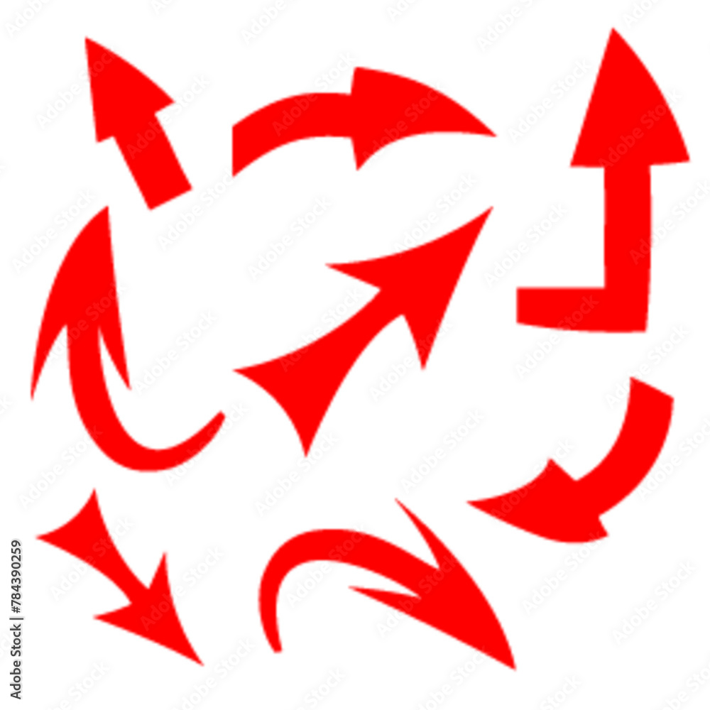 Arrows set. Hand drawn arrows. Collection of red arrows of different ...