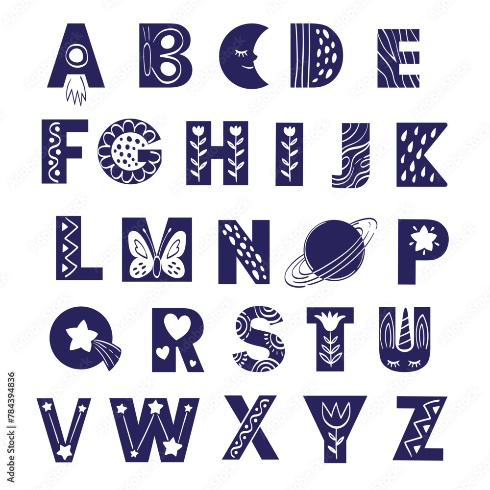 Vecteur Stock English capital letters. Black and white alphabet for ...