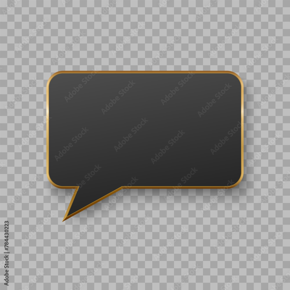 Vector black blank speech bubble with golden edge on dark background ...