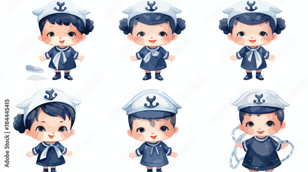 Little Sailor Boy Watercolor Clipart 2d flat cartoon Stock Vector ...