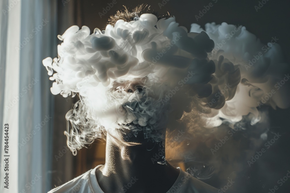 Dynamic portrait of a person with their head and torso shrouded in ...