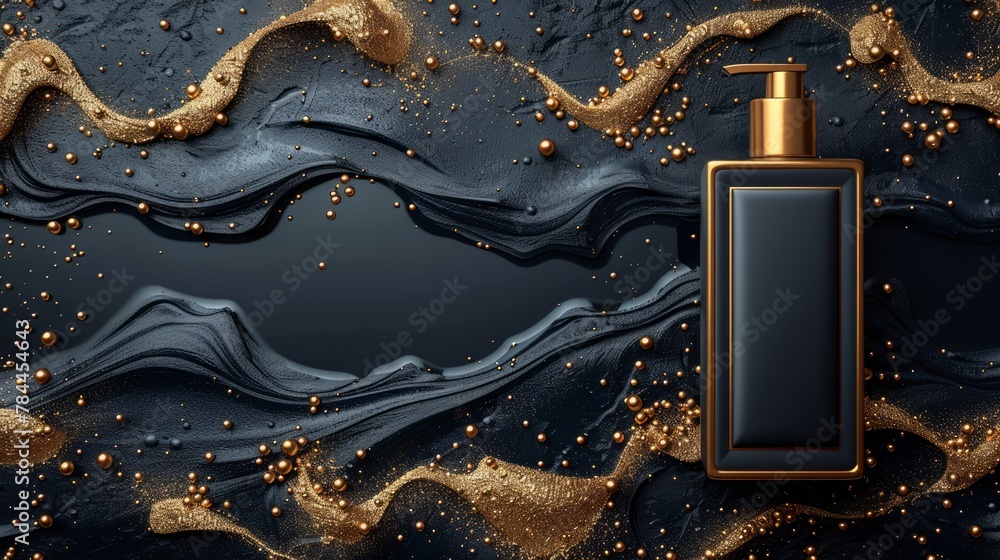 Shampoo bottle, luxury shampoo advertisement banner in black and gold ...