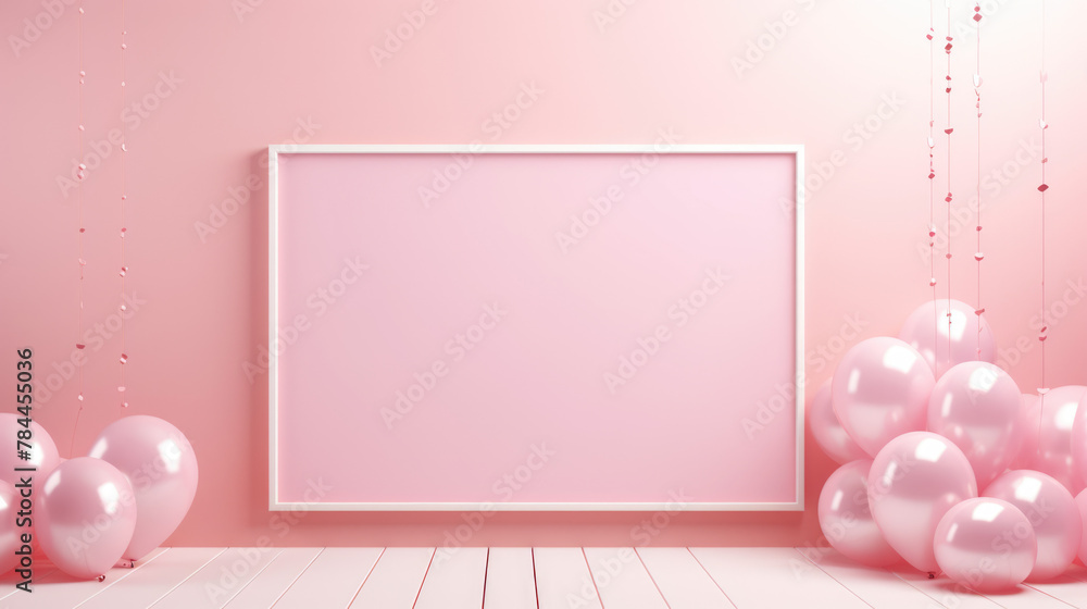 pink balloon party frame decoration for birthday and celebration, ai ...